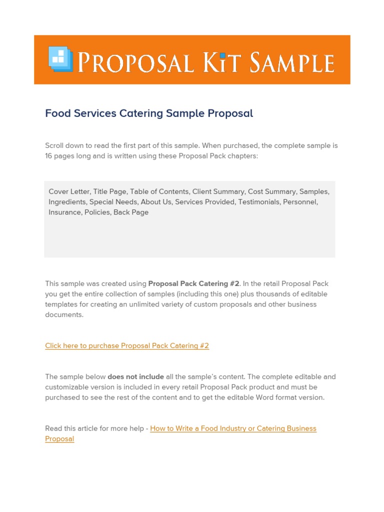 Food Services Catering Sample Proposal | PDF | Menu | Foods