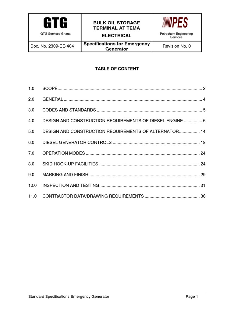 Emergency Generator Specifications | PDF | Battery Charger | Direct Current