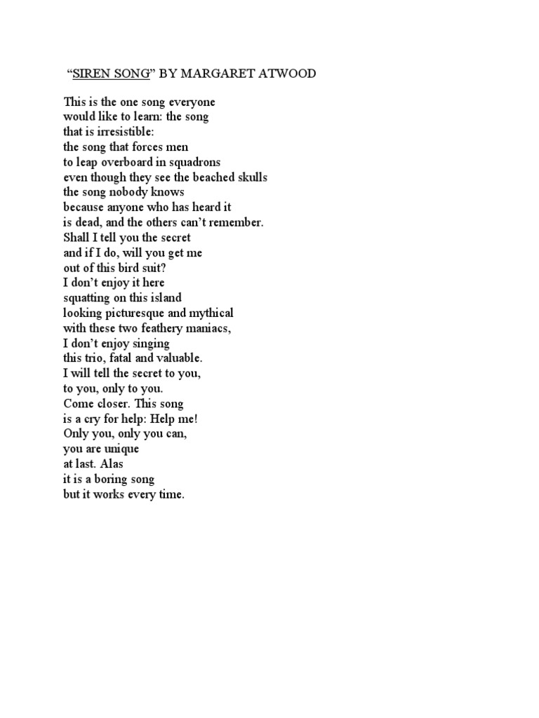 "Siren Song" by Margaret Atwood | PDF