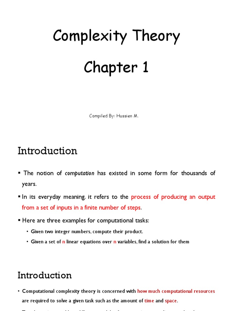 Complexity Theory Chapter 1 | PDF | Computational Complexity Theory ...