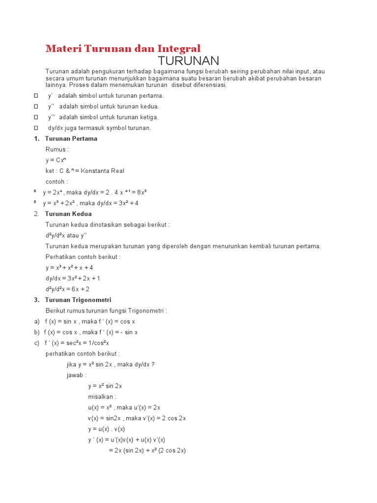 Materi Turunan Dan Integral | PDF