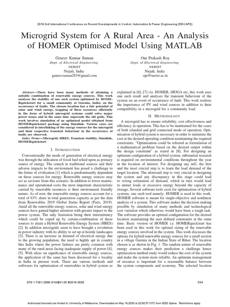 Microgrid System For A Rural Area - An Analysis of HOMER Optimised Model Using MATLAB | PDF ...