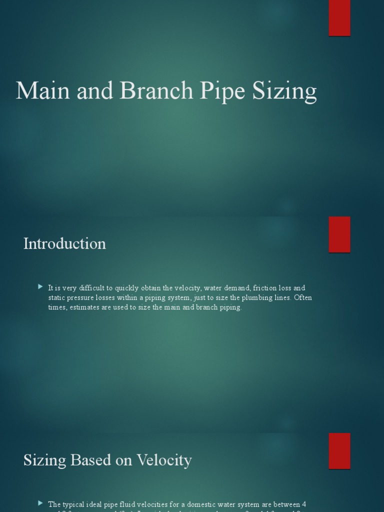 Main and Branch Pipe Sizing | PDF | Pressure | Plumbing