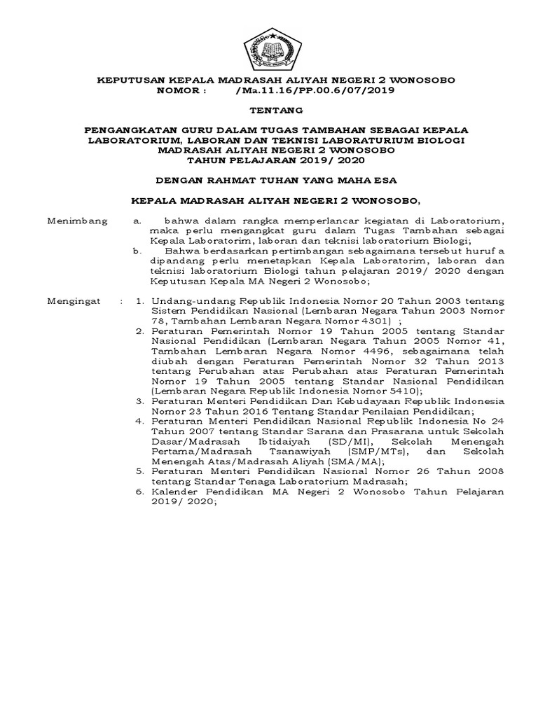 Pengangkatan Kepala Lab MAN 2 | PDF