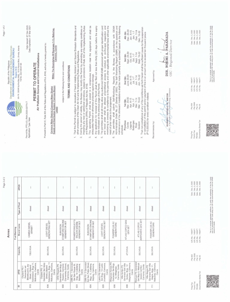 Permit To Operate Air Pollution Source and Control Installations | PDF