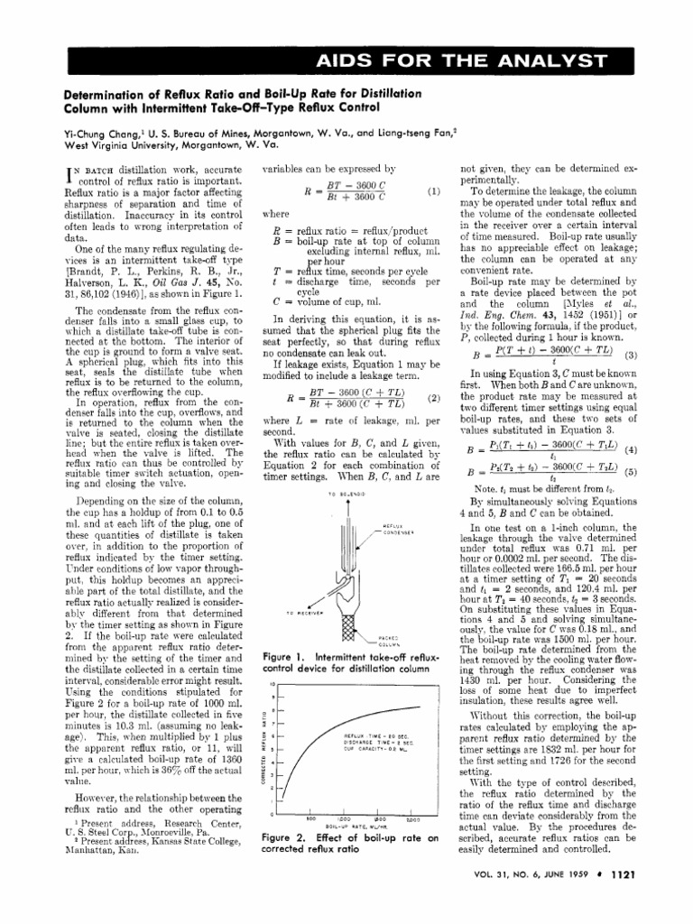 Determination of Reflux Ratio and Boil-Up Rate For Distillation Column ...