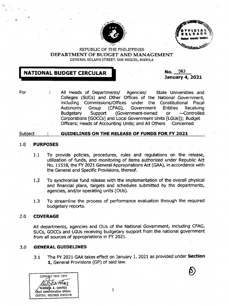 DBM National Budget Circular No 583. | PDF