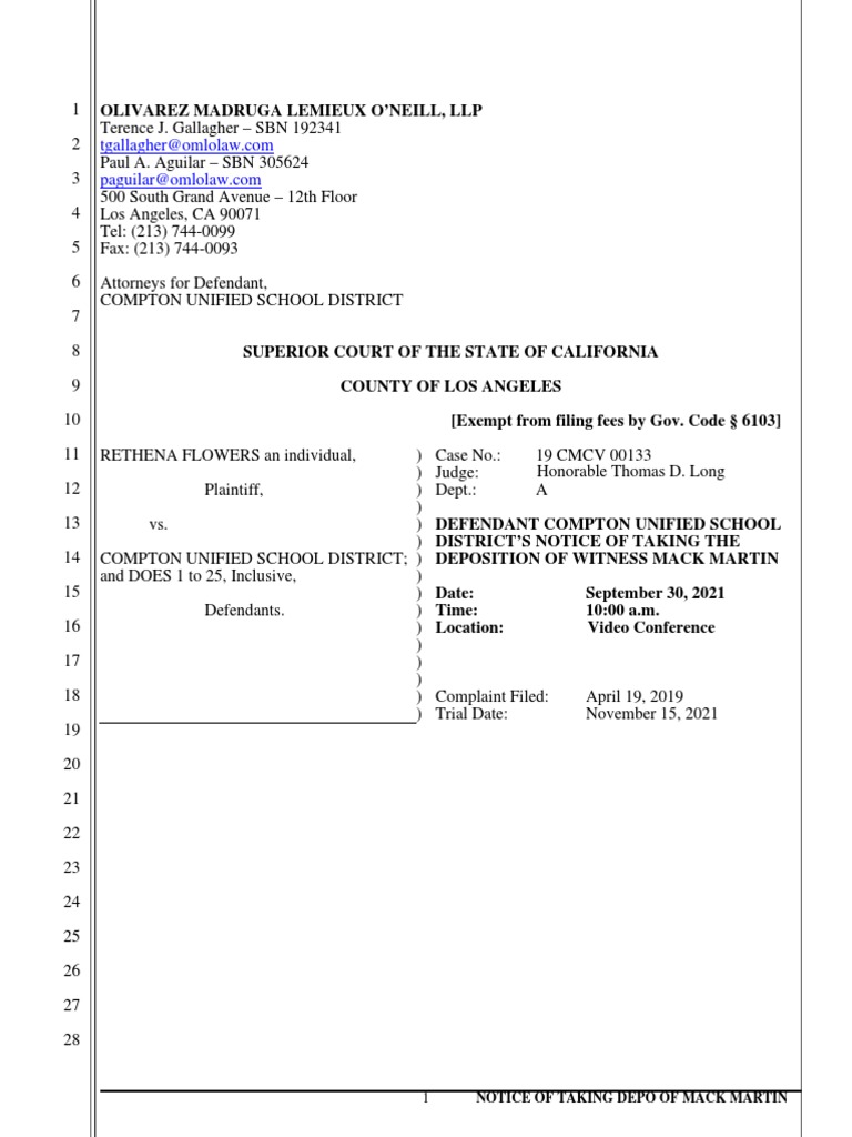 Notice - Depo of Mack Martin 9.30.21 | PDF | Deposition (Law) | Common Law