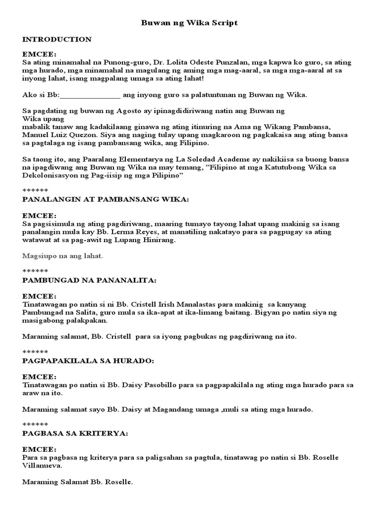 Script Buwan NG Wika | PDF