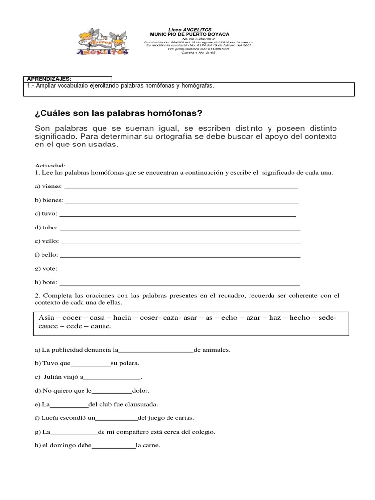 Actividad Acerca de Las Palabras Homòfonas y Homògrafas. | PDF