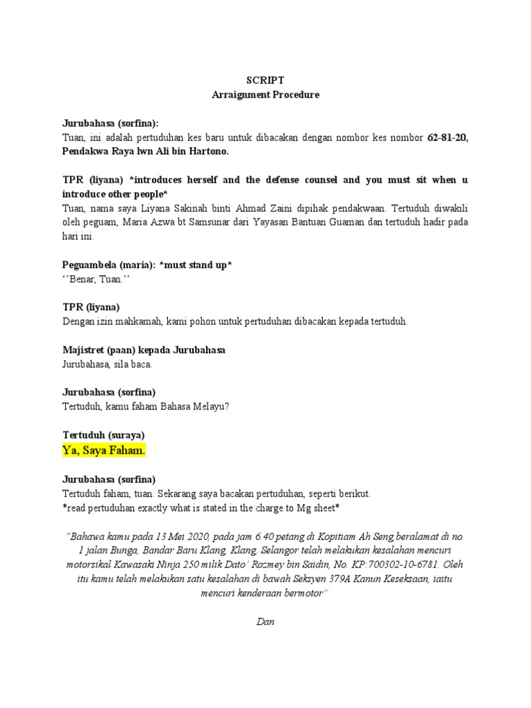 Script Pleading Guilty | PDF