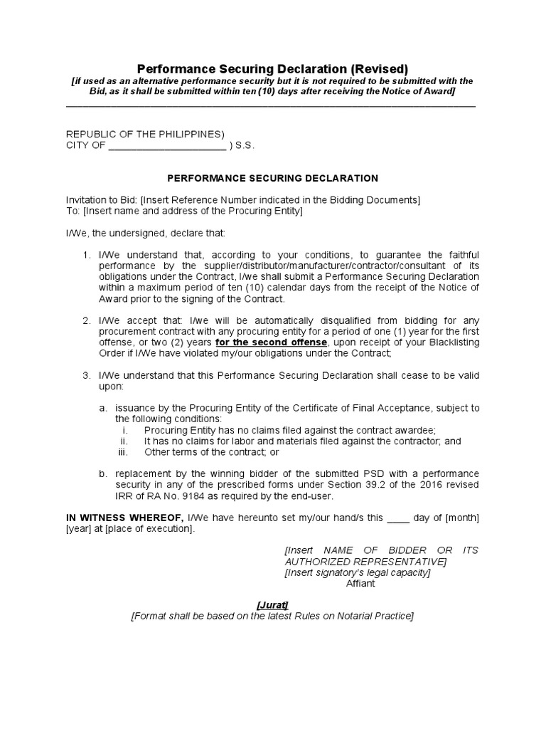 Performance Securing Declaration (Revised) | PDF | Justice | Crime & Violence