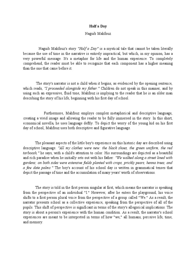 Naguib Mahfouz's "Half a Day": A Metaphor for Life | PDF | Narration ...