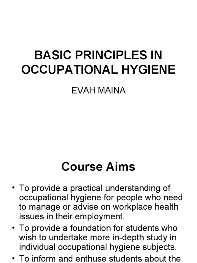 Basic Principles in Occupational Hygiene: Evah Maina | PDF | Occupational Hygiene | Occupational ...