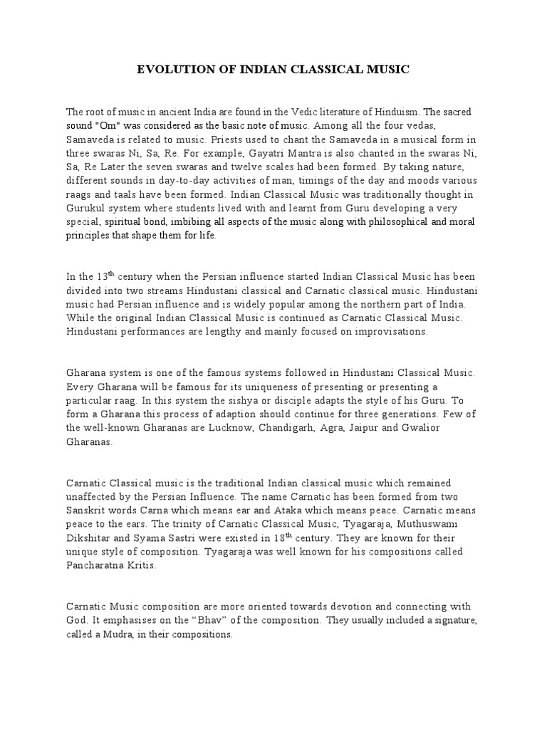 Evolution of Indian Classical Music | PDF | Classical And Art Music ...