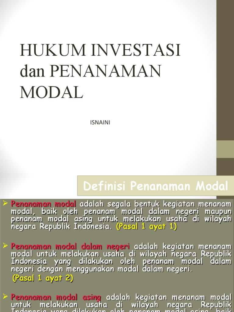 Hukum Investasi Dan Penanaman Modal 1 | PDF