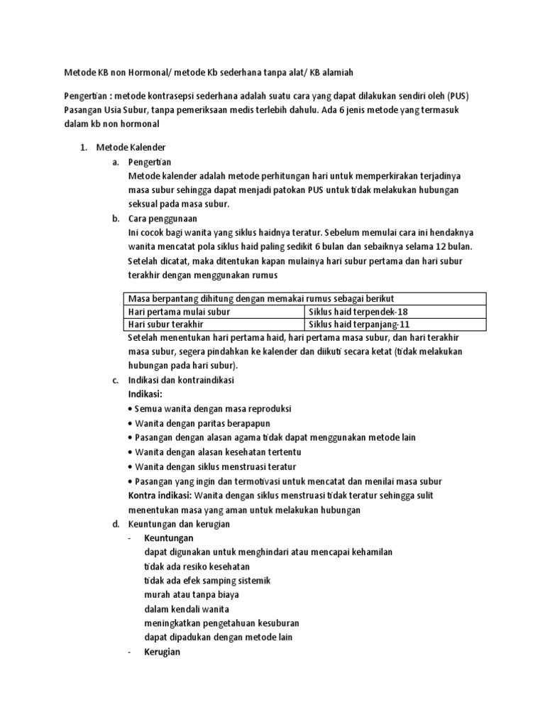 Metode KB Non Hormonal | PDF