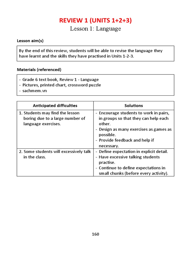 REVIEW 1 (UNITS 1+2+3) : Lesson 1: Language | PDF | Teachers | Homework