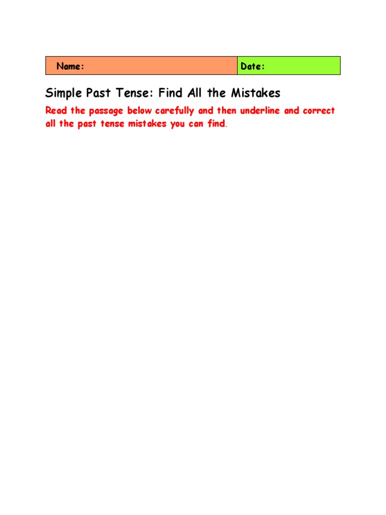 Simple Past Tense Error Correction Exercise | PDF