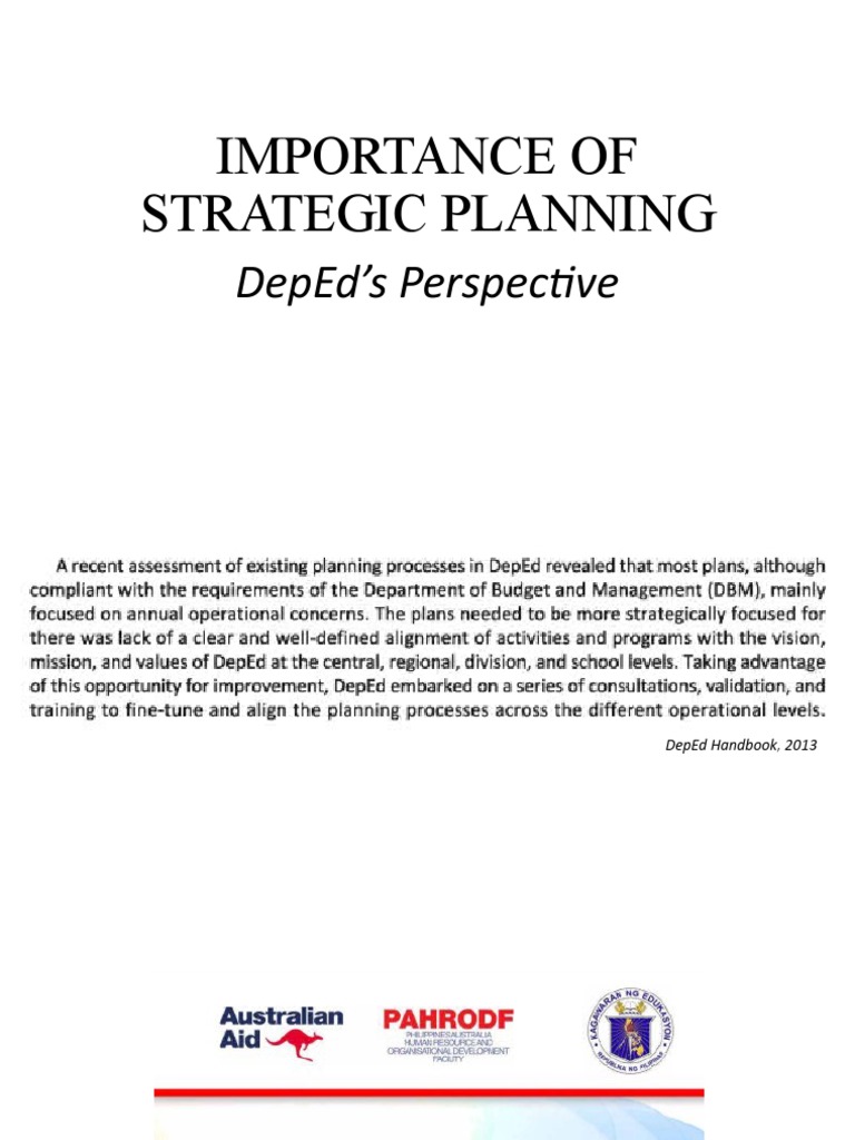 Importance of Strategic Planning: Deped'S Perspective | PDF | Career ...