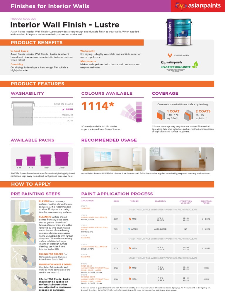 Interior Wall Finish - Lustre: Product Benefits | PDF | Paint | Masonry