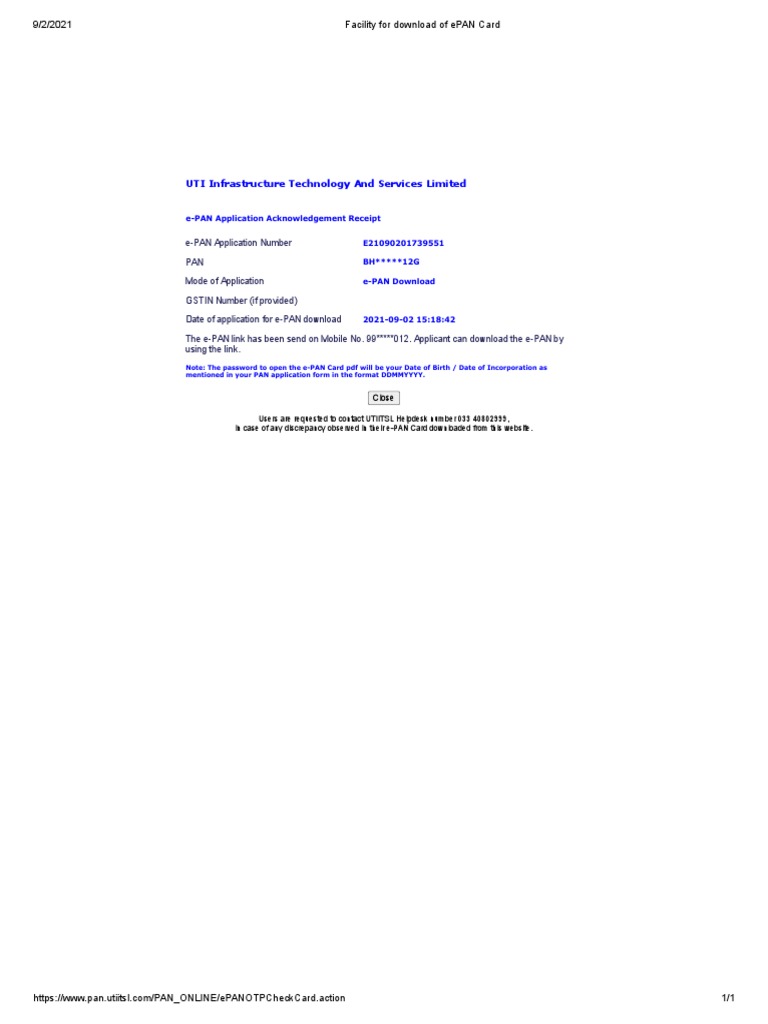 Facility For Download of ePAN Card | PDF