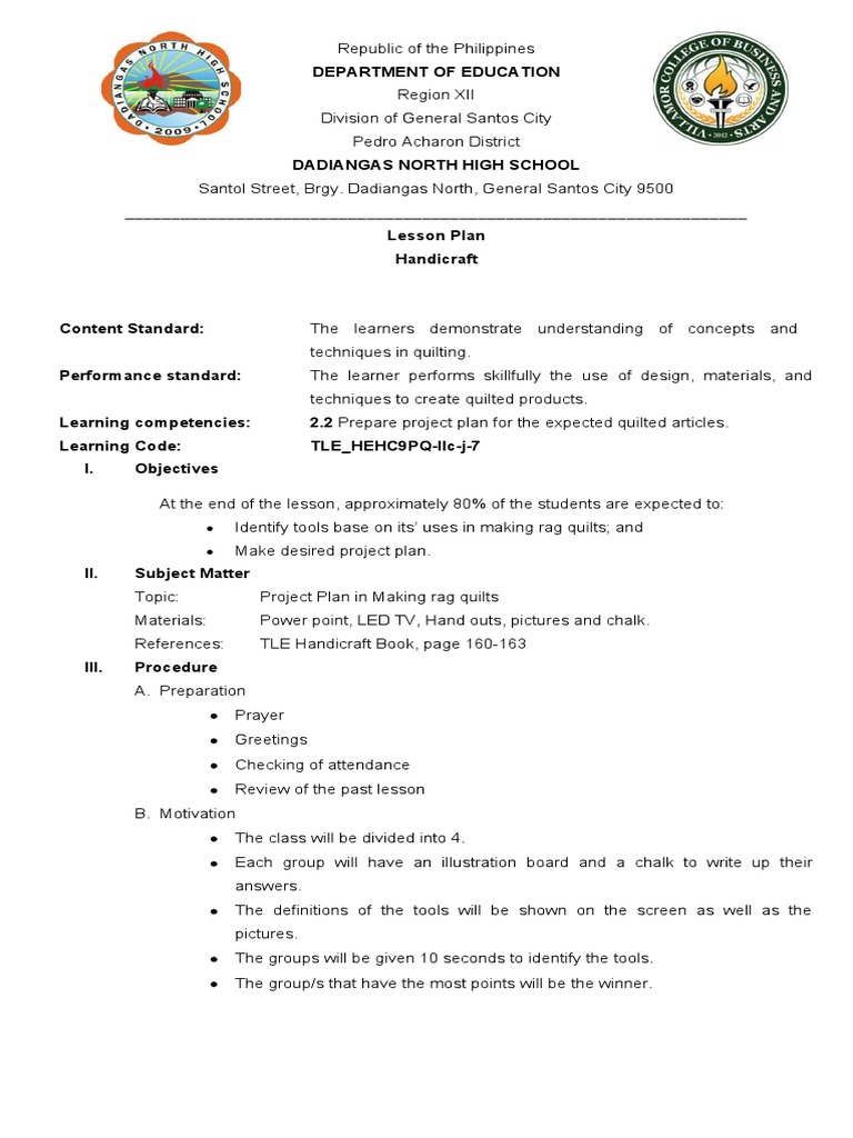 Lesson Plan | PDF | Textiles | Sewing