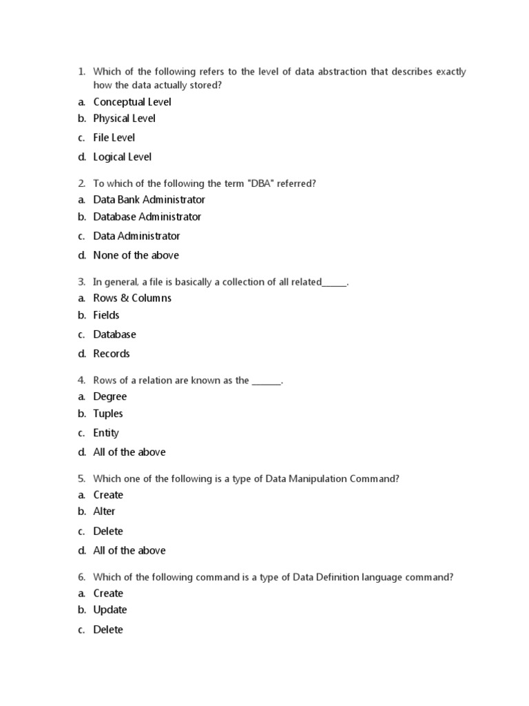 MCQ For Database | PDF