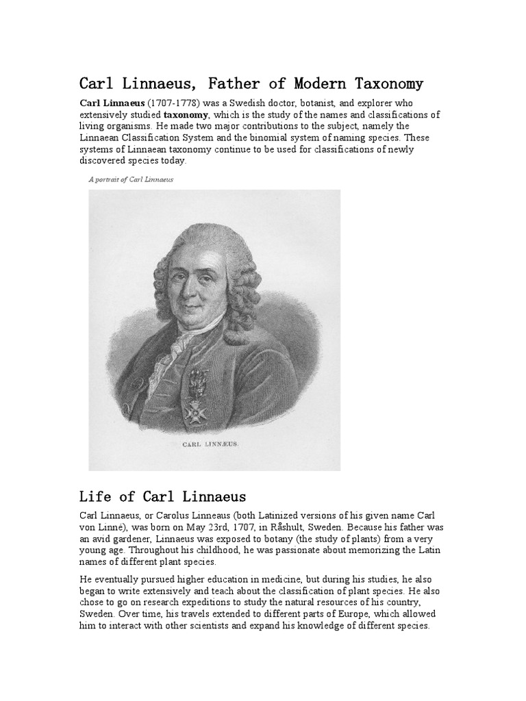 Carl Linnaeus Taxonomy | PDF | Taxonomy (Biology) | Genus