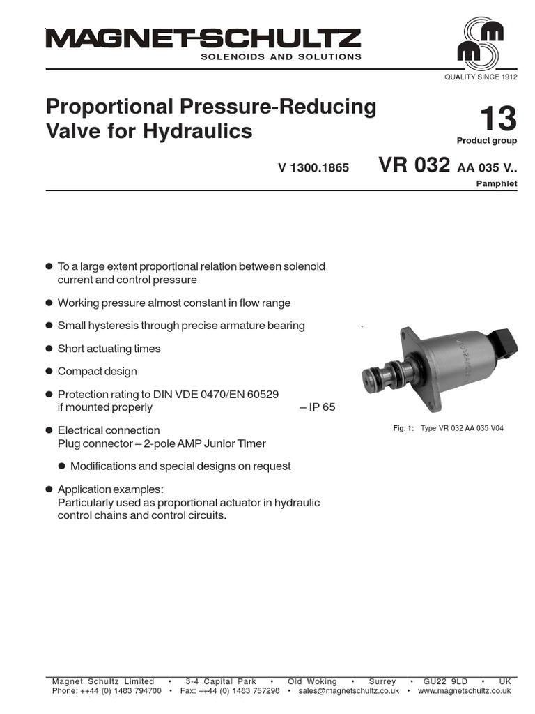 Cartridge Solenoid Valve Type VR 032 | PDF | Electrical Connector | Valve