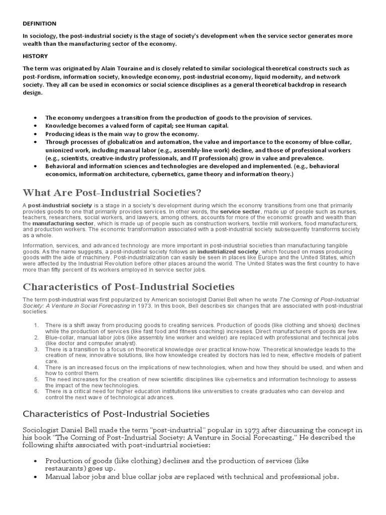 What Are Post-Industrial Societies? | PDF | Society | Economies