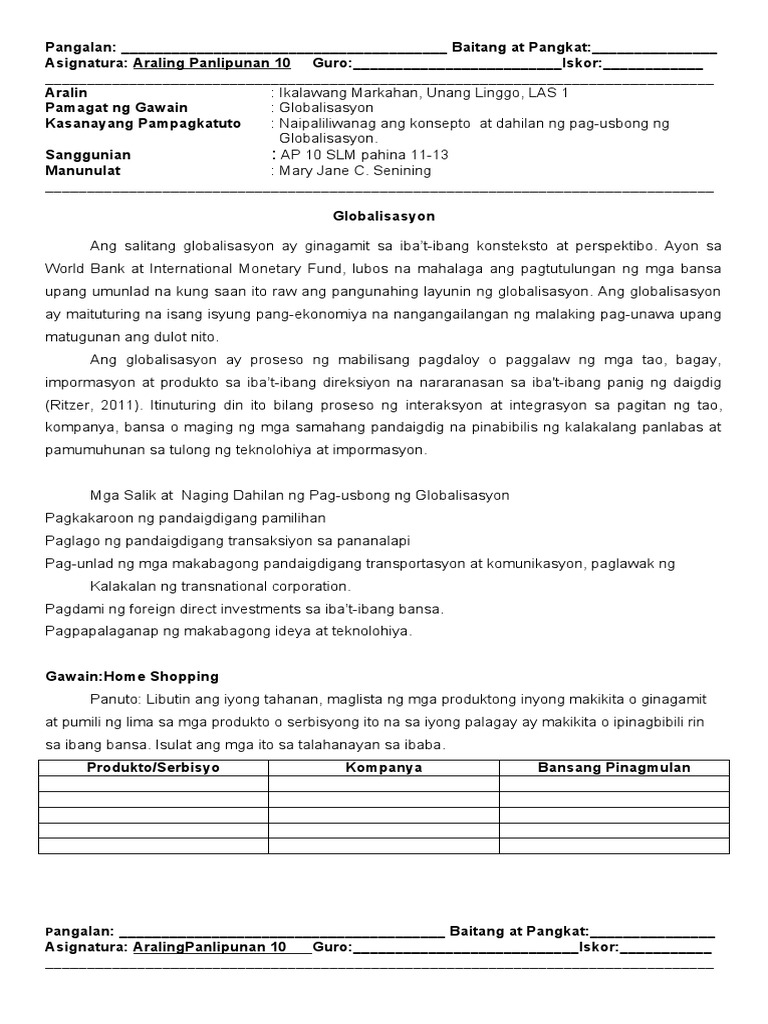 Ap10 Q2 W1 Las1 | PDF