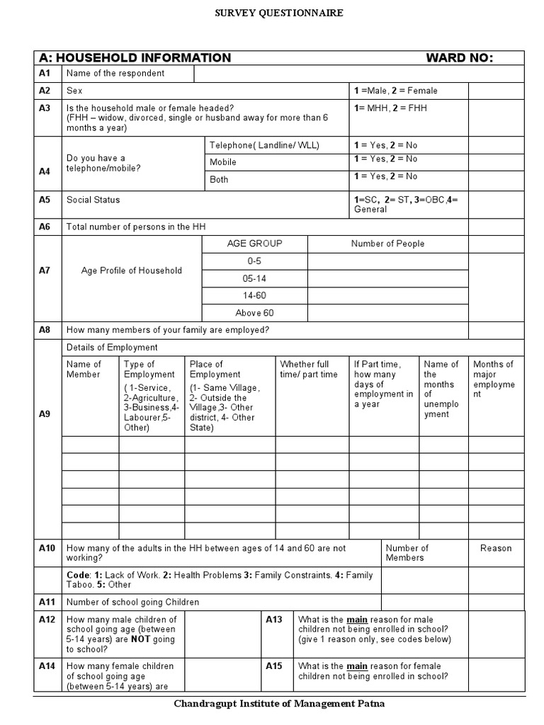 Household Questionnaire | PDF | Agriculture