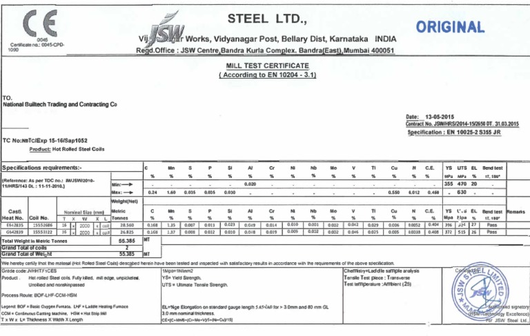 16 MM MS Plate 355 JR - India-MTC | PDF | Rolling (Metalworking) | Chemistry