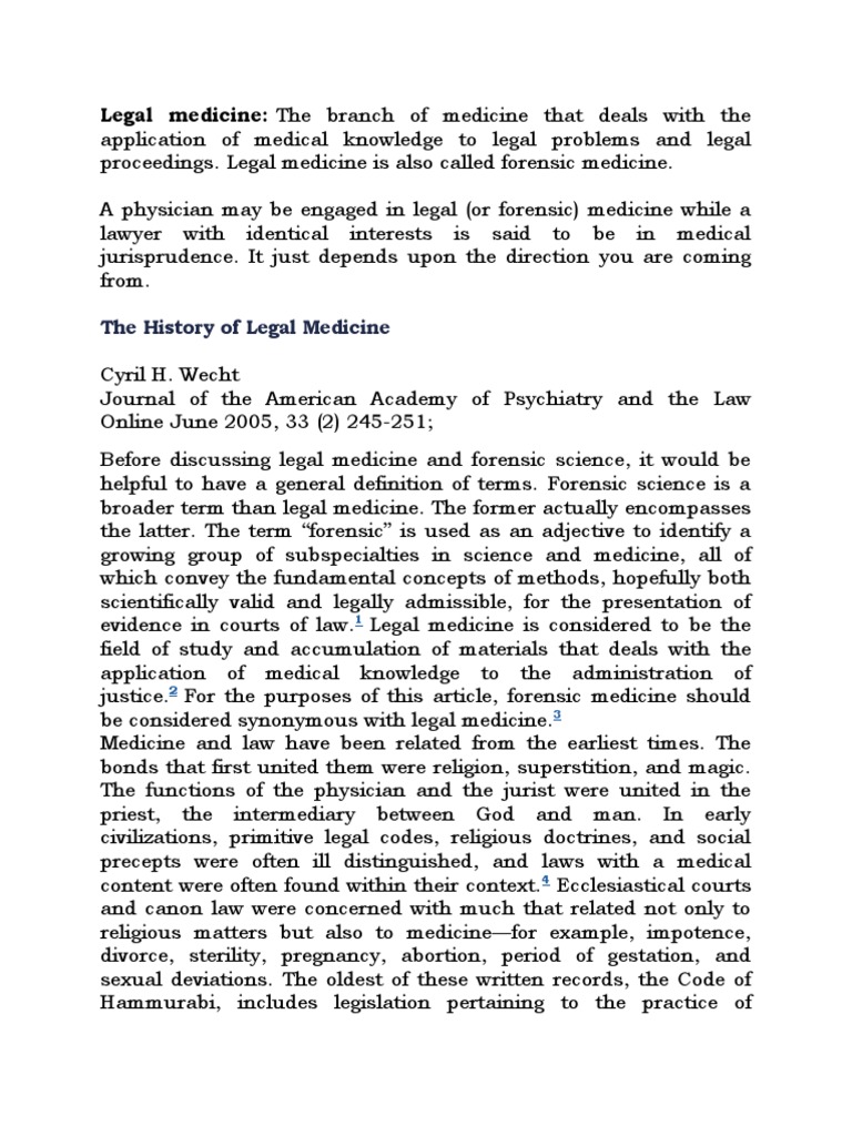 Legal Medicine: The Branch of Medicine That Deals With The | Download ...