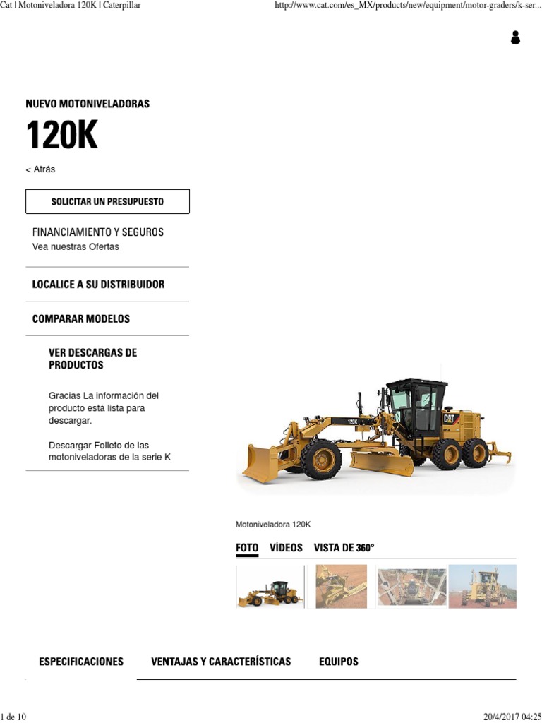 CAT 120K Especificaciones | PDF | Eje | Máquinas