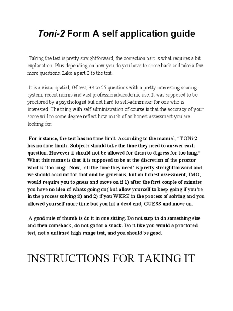 Instructions For Taking It: Toni-2 | PDF | Psychology | Cognition