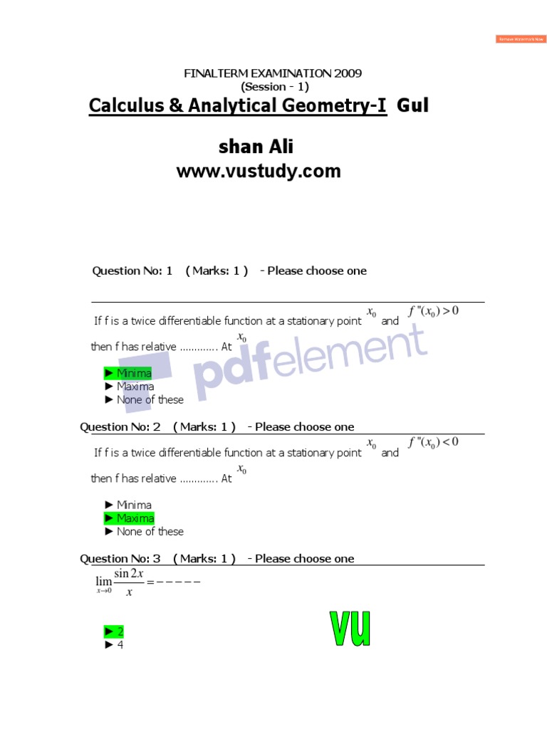 MTH101 Past Papers and MCQs Guide | PDF