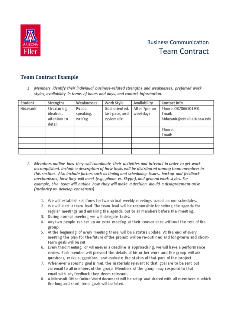 Team Contract: Business Communication | PDF | Cognition | Communication