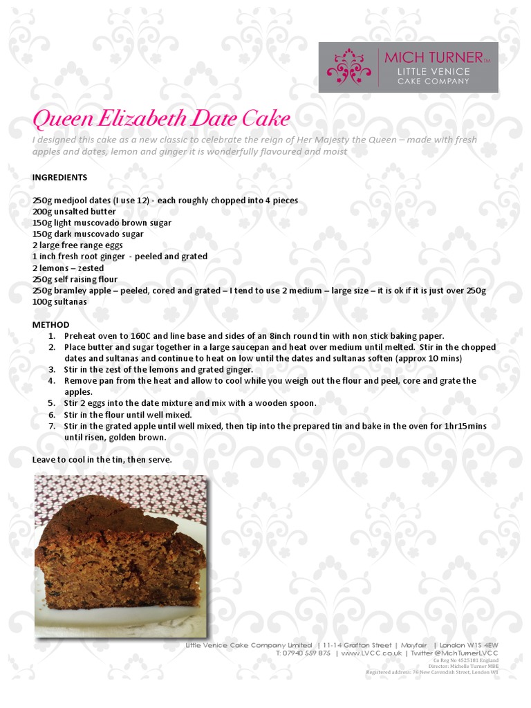 Queen Elizabeth Date Cake | PDF | Cakes | Western Cuisine