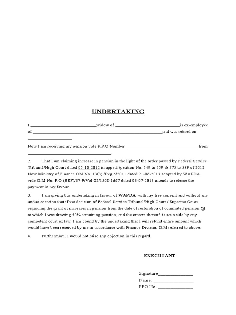Pension Increase Undertaking Form | PDF | Government Institutions ...