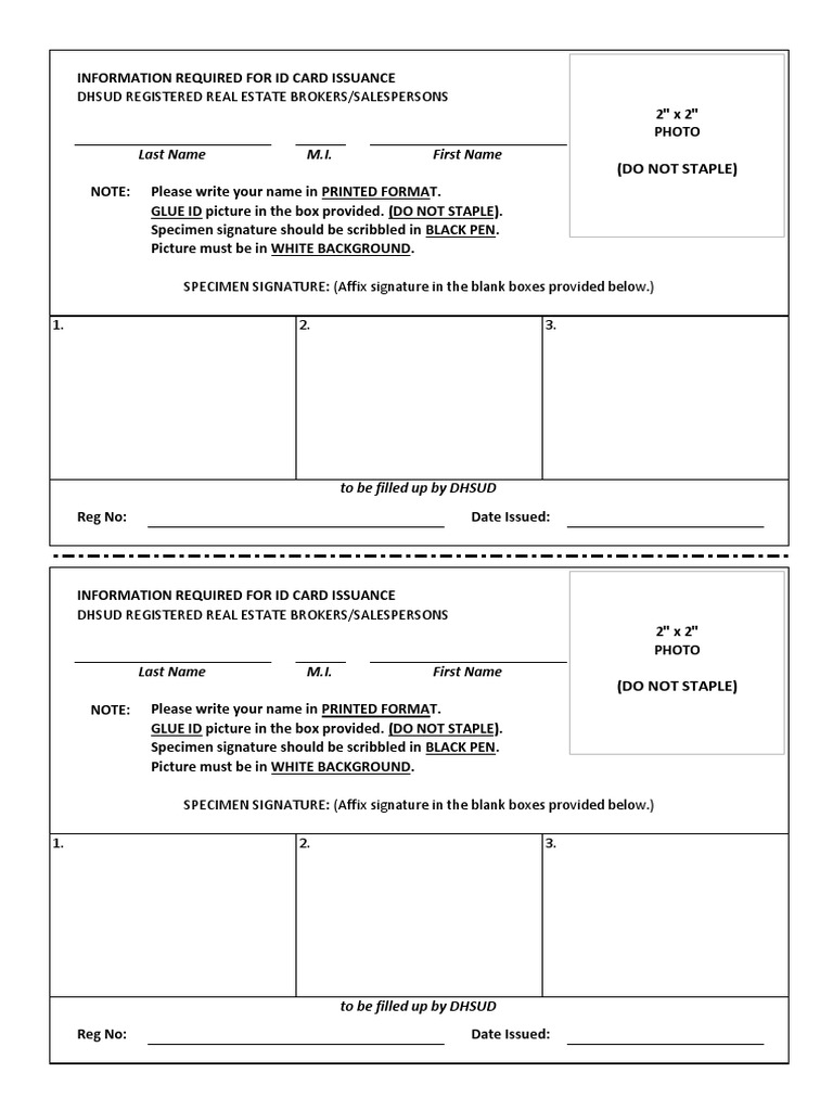 Broker and Salesperson Specimen Form (DHSUD) | PDF