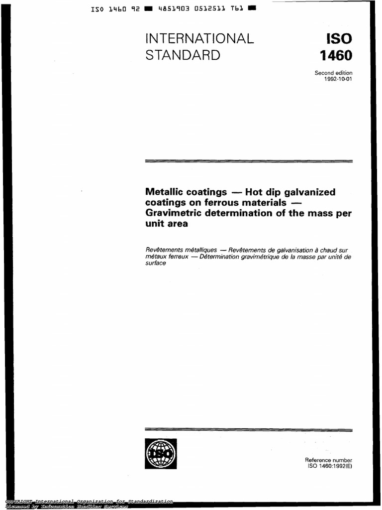 Iso 1460 | PDF | International Organization For Standardization | Chemistry