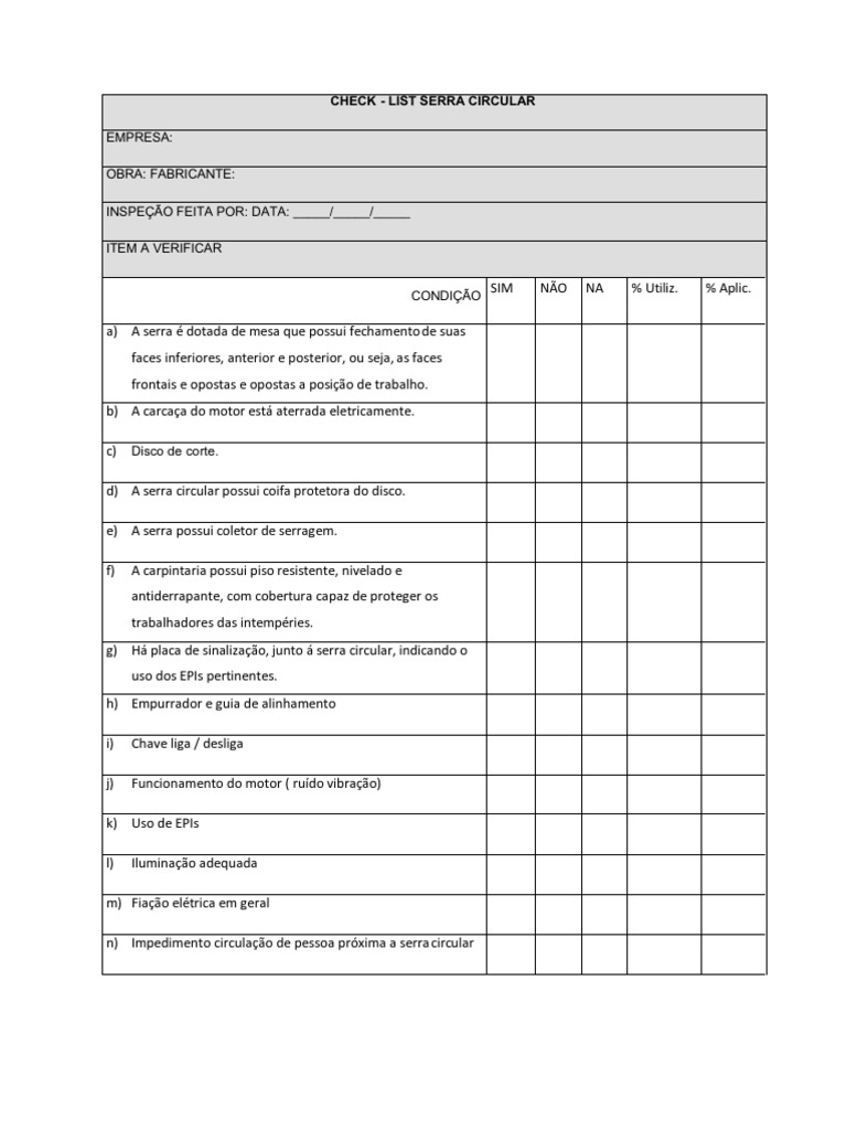 CHECK List - Serra Circular | PDF