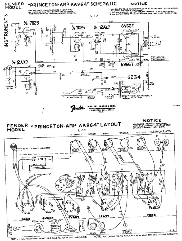 Fender Princeton AA964 Schematic | PDF