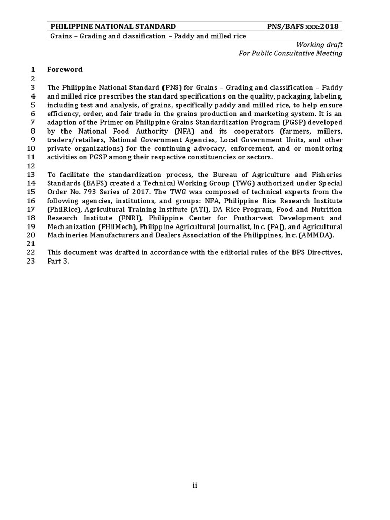 Philippine National Standard PNS/BAFS xxx:2018: Working Draft For ...