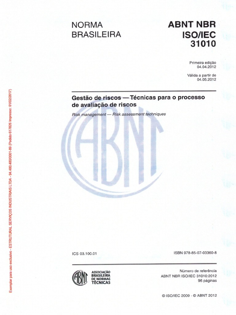 ABNT NBR ISO-IEC 31010 - Gestão de Riscos - Técnicas para o Processo de ...