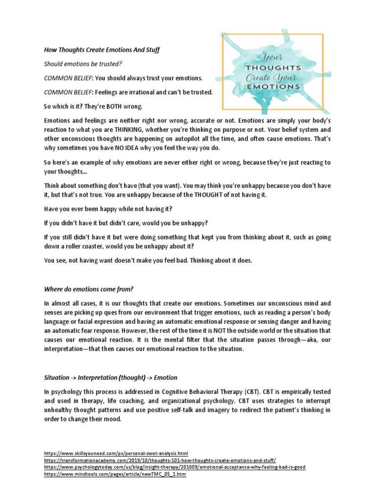 Chapter-3 - Thoughts Create Emotions and Stuff | PDF | Swot Analysis ...