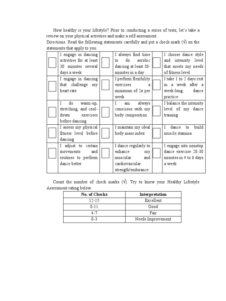 Healthy Lifestyle Assessment | PDF