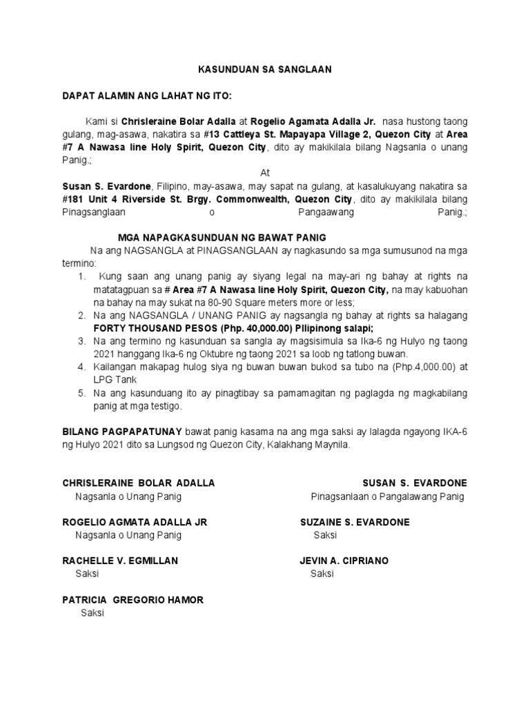 Kasunduan Sa Sanglaan | PDF